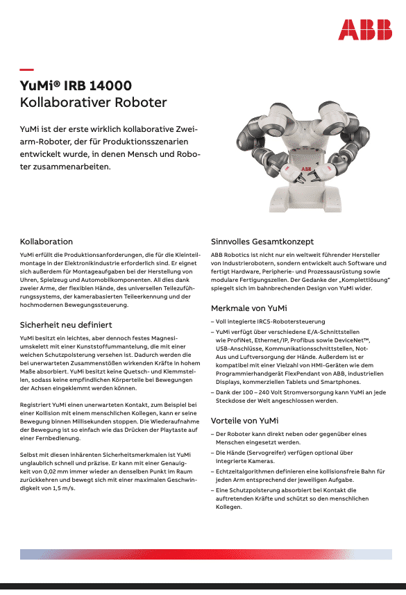 ABB YuMi IRB 14000 Collaborative Robot - Unchained Robotics
